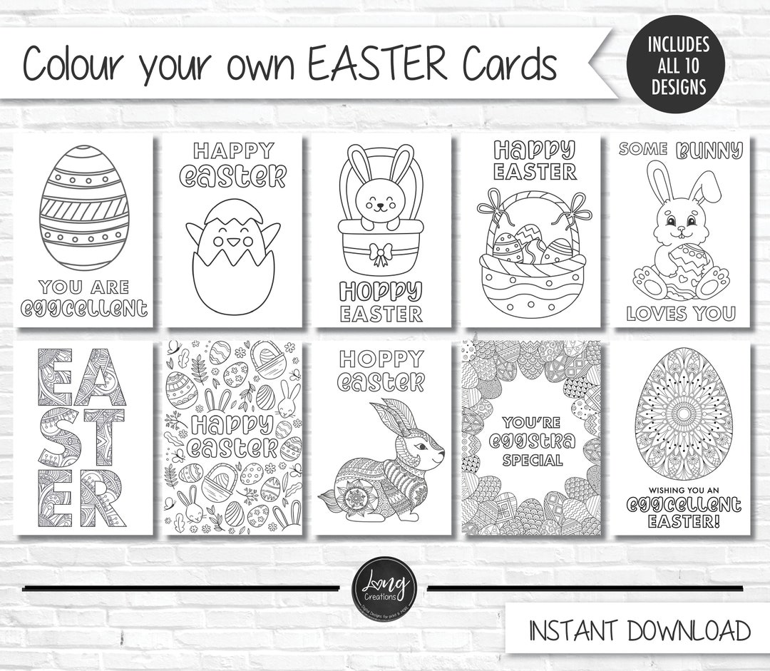 PRINTABLE Easter Colouring / Coloring Cards, Easter Cards for Kids ...