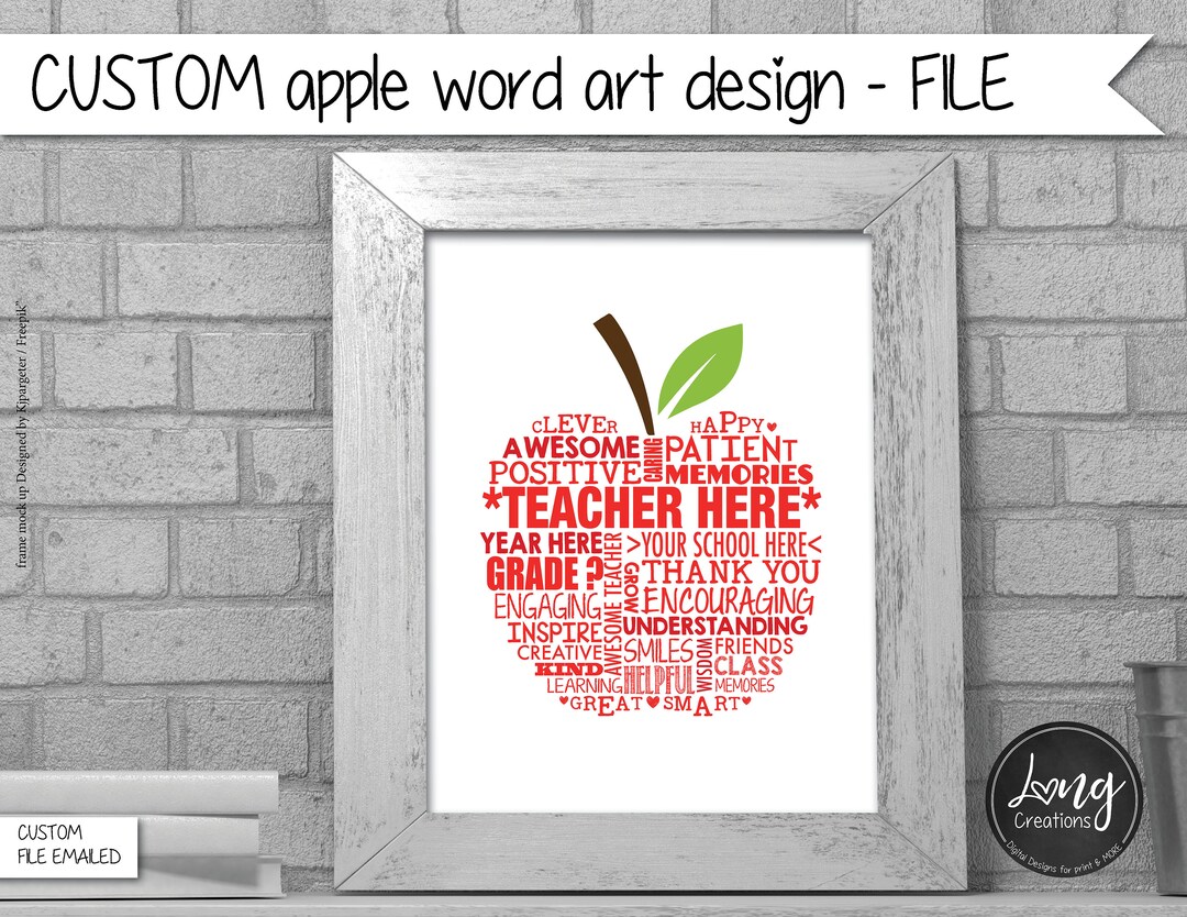 Apple Word Art Custom Teacher Gift End of Year Gift Teacher ...