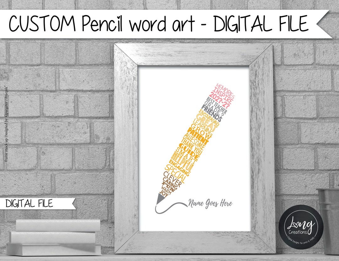 Pencil Word Art, Custom Teacher Gift, End of Year Gift, Teacher ...