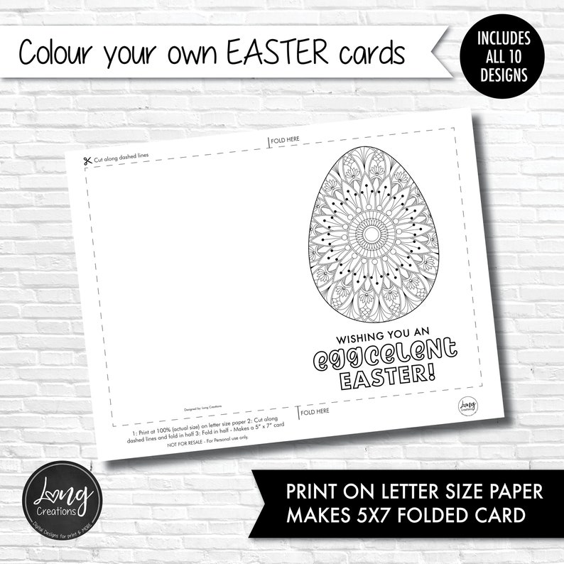 PRINTABLE Easter Colouring / Coloring Cards Easter Cards for - Etsy