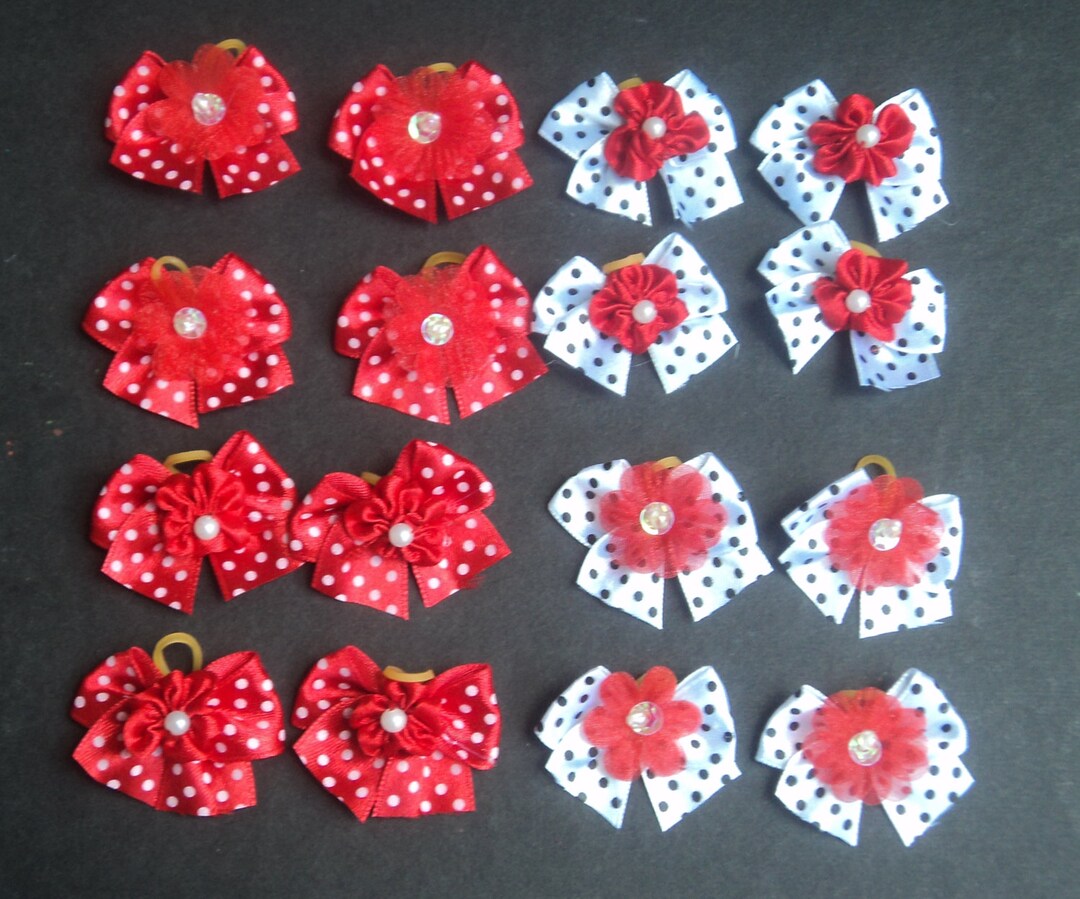 Super Value Pack of 100 Dog Grooming Hair Bows - Red & White Polka-dot ...