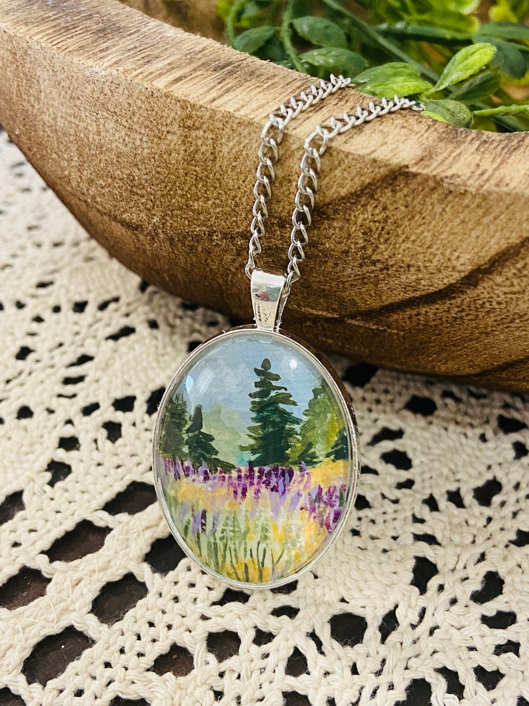 Original Hand Painted Necklace, Landscape Pendant - Etsy