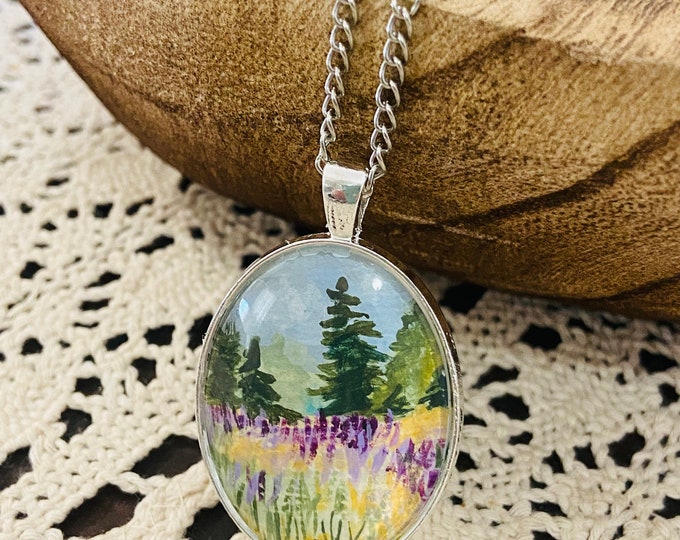 Original Hand Painted Necklace, Landscape Pendant - Etsy