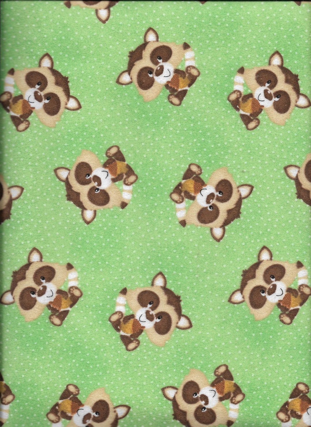 New A.E. Nathan Raccoon Soft Comfy Prints in Green Flannel Fabric by ...
