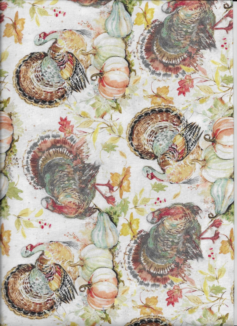 New Thanksgiving Autumn Fall Turkeys & Pumpkins 100% Cotton Fabric by ...