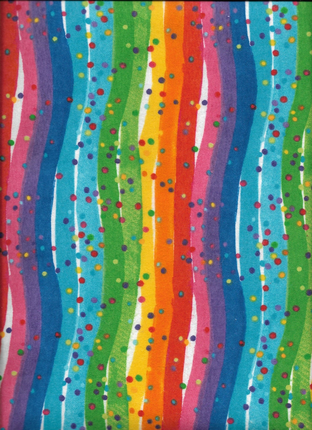 New Rainbow Squiggly Lines and Dots 100% Cotton Flannel Fabric by the ...