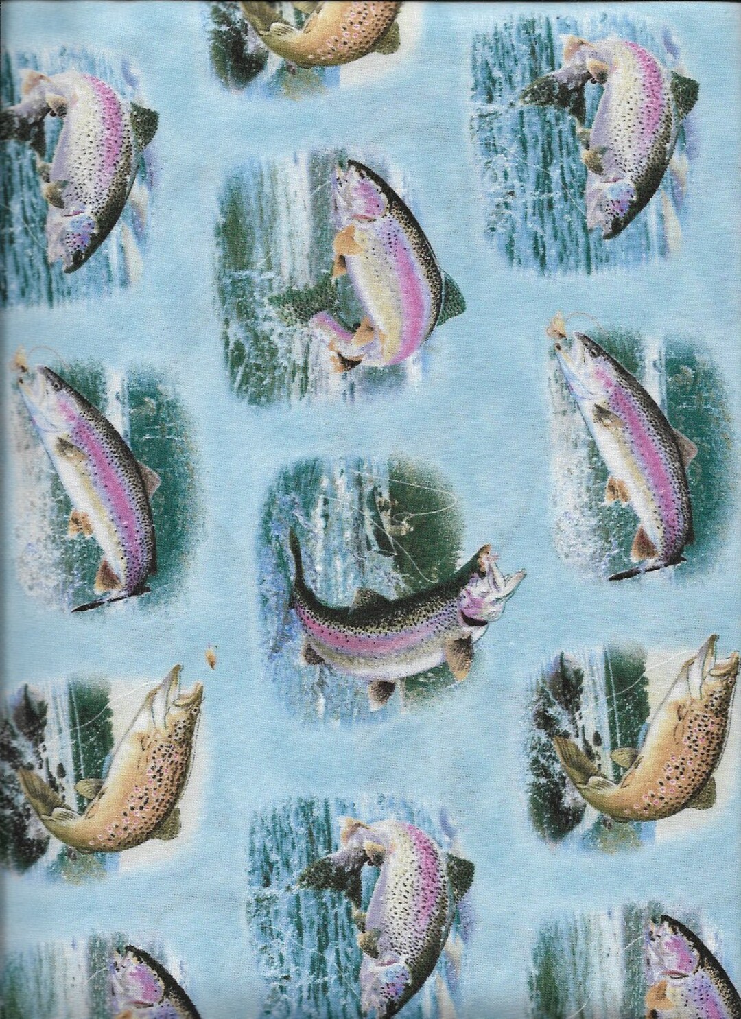 New Tight Lines Trout Fishing on Blue 100% Cotton Fabric by the Yard ...