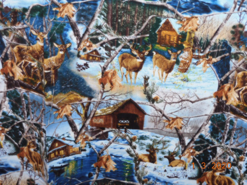 New Realtree Winter Scenic With Deer 100% Cotton Fabric by the Yard and ...