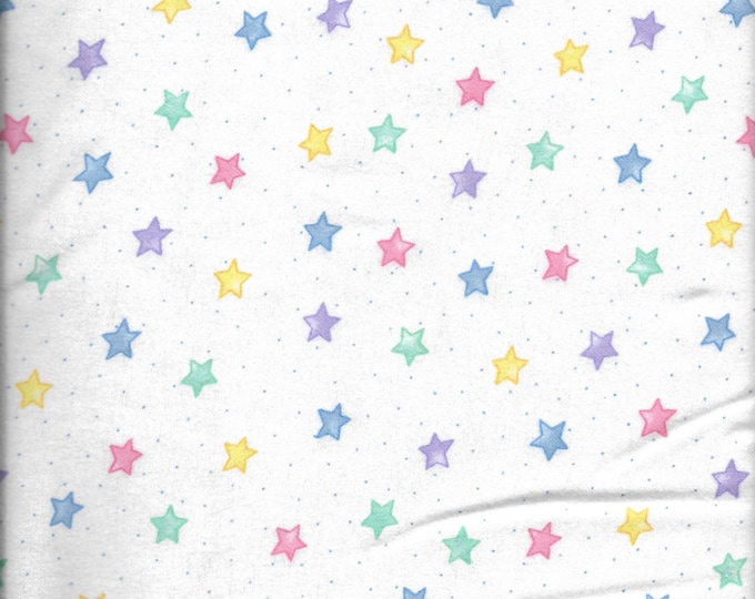 New Pastel Mini Stars on White 100% Cotton Flannel Fabric by the Yard ...