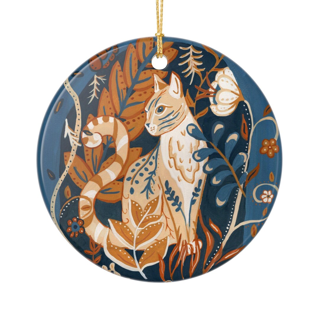 Orange Cat Painted Ornament- Folk Art Cat Lover Christmas Decor - Etsy