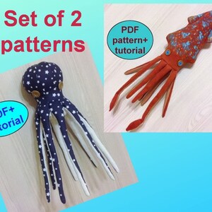 Octopus and Squid Sewing Pattern & Tutorial PDF Set of 2 Patterns ...