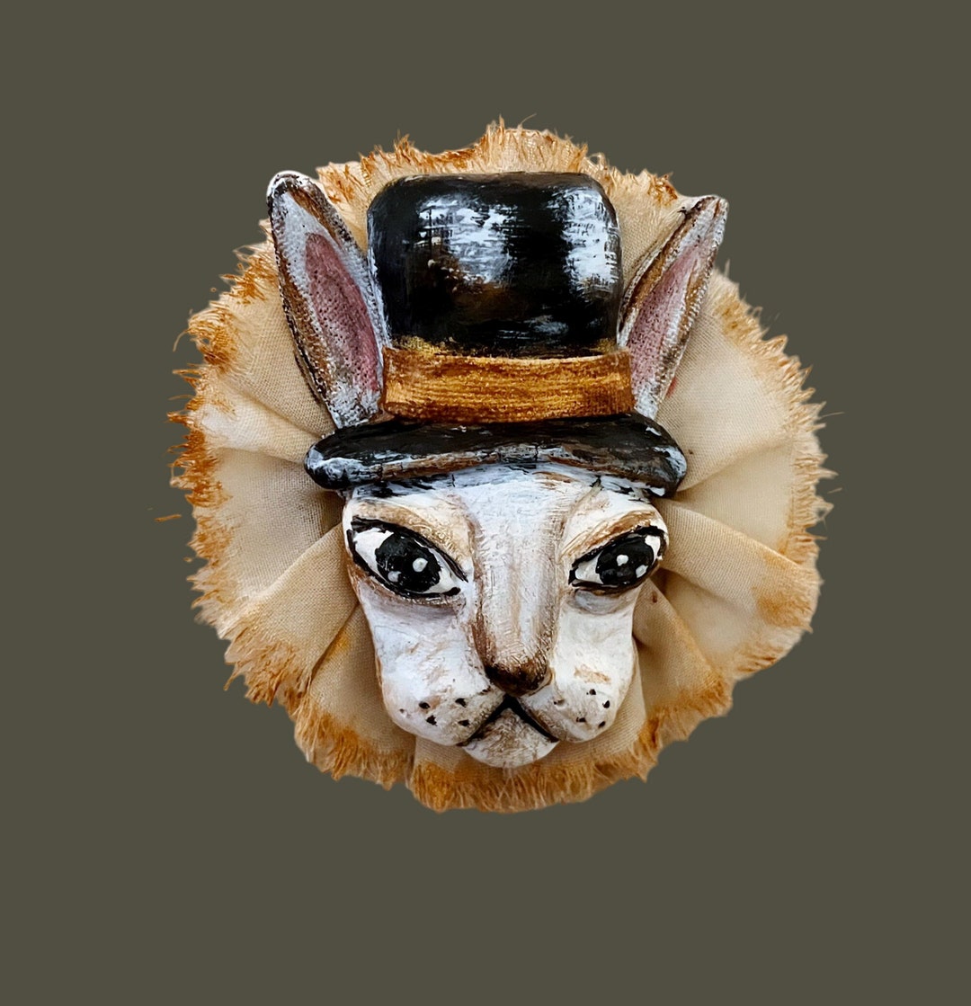 White Rabbit Pin Brooch Alice in Wonderland Artisan Jewelry Animal Pin ...
