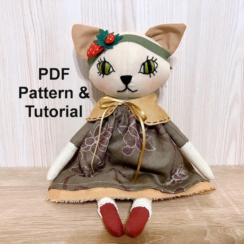 Cat Doll Sewing Pattern PDF – Soft Toy DIY Tutorial With Dress & Embroidery Guide - Etsy
