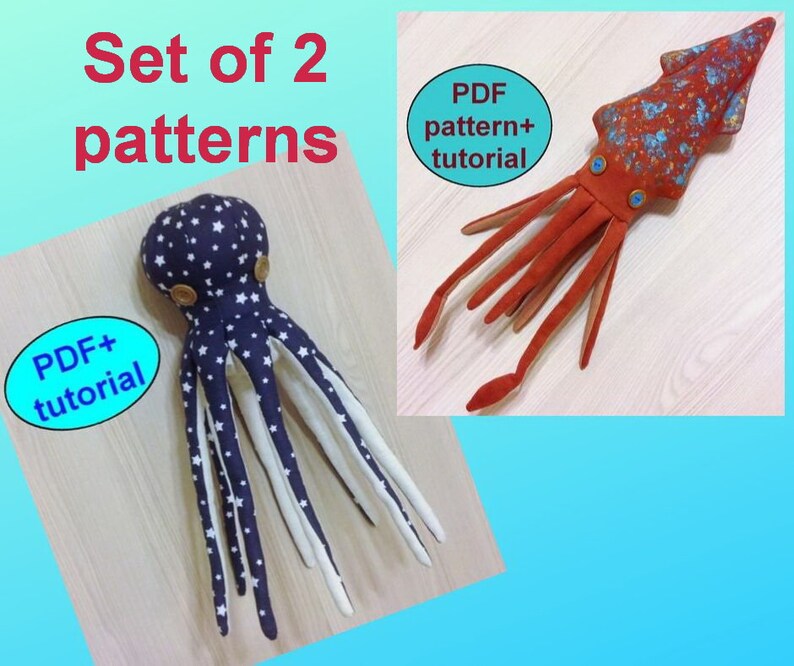 Octopus and Squid Sewing Pattern & Tutorial PDF Set of 2 - Etsy