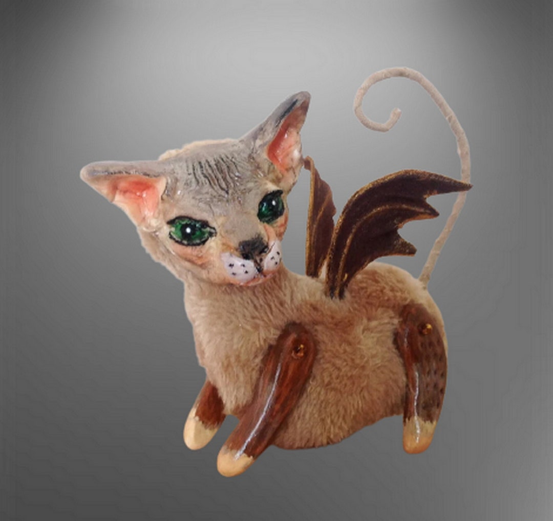 Cat Miniature Sphynx Cat Figurine Mixed Media Sculpture From Polymer ...