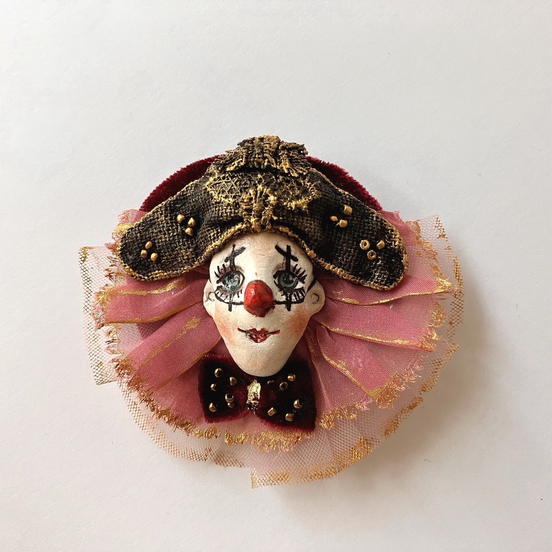 Clown Face Brooch Pin Clown Pin Vintage Style Handmade Clay Doll ...
