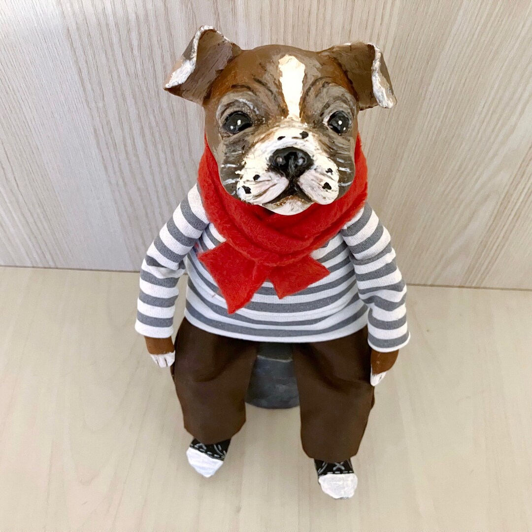 Bulldog Art Doll Anthropomorphic Dog Figurine Mixed Media Sculpture ...