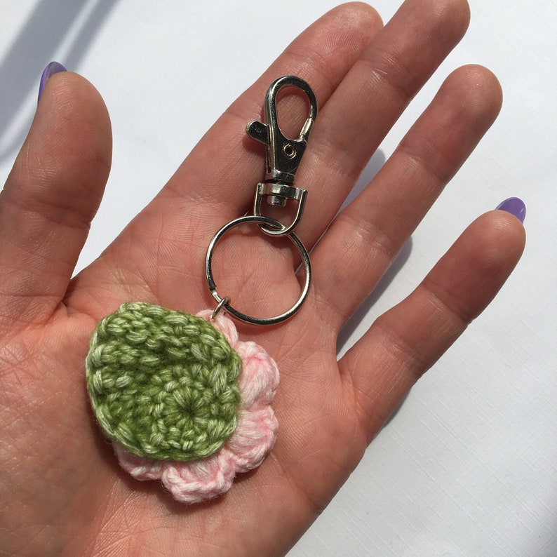 Puff Flower Keychain Crochet Appliqué Keychains and Lanyards ...