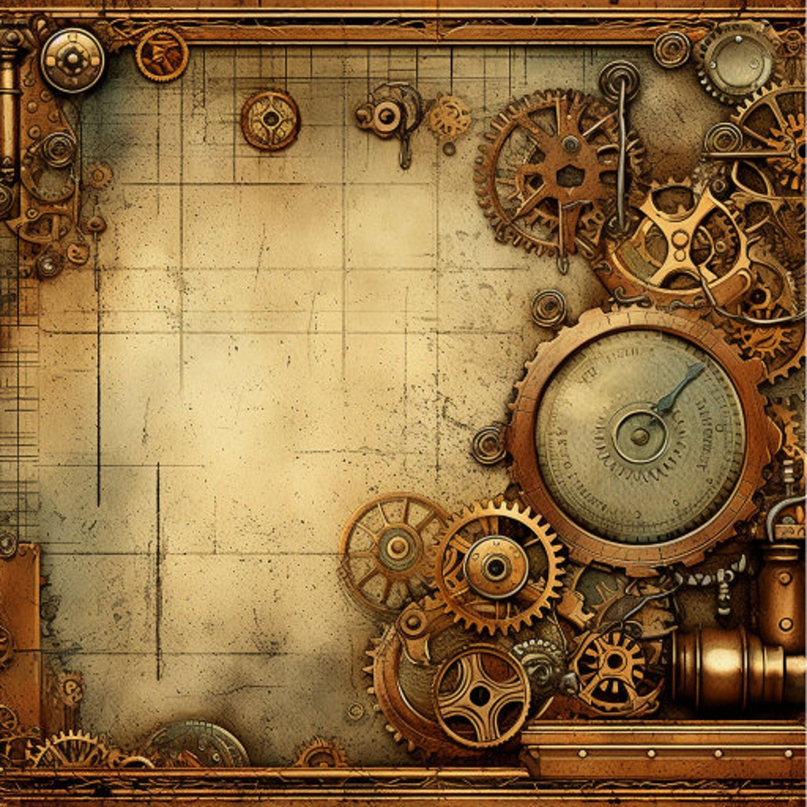 Steam Punk Cog and Clocks Instant Download PNG | Time Travel Digital ...