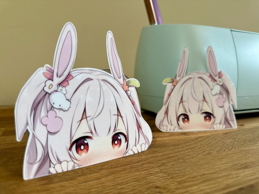 Pink Bunny Girl Peeker Sticker, Kawaii Anime Decal - Etsy