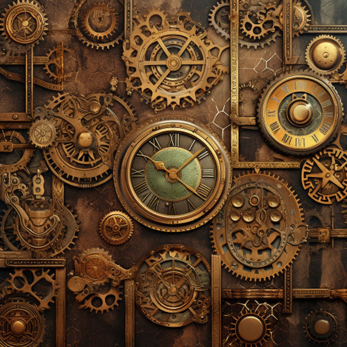 Steam Punk Cog and Clocks Instant Download PNG | Time Travel Digital ...