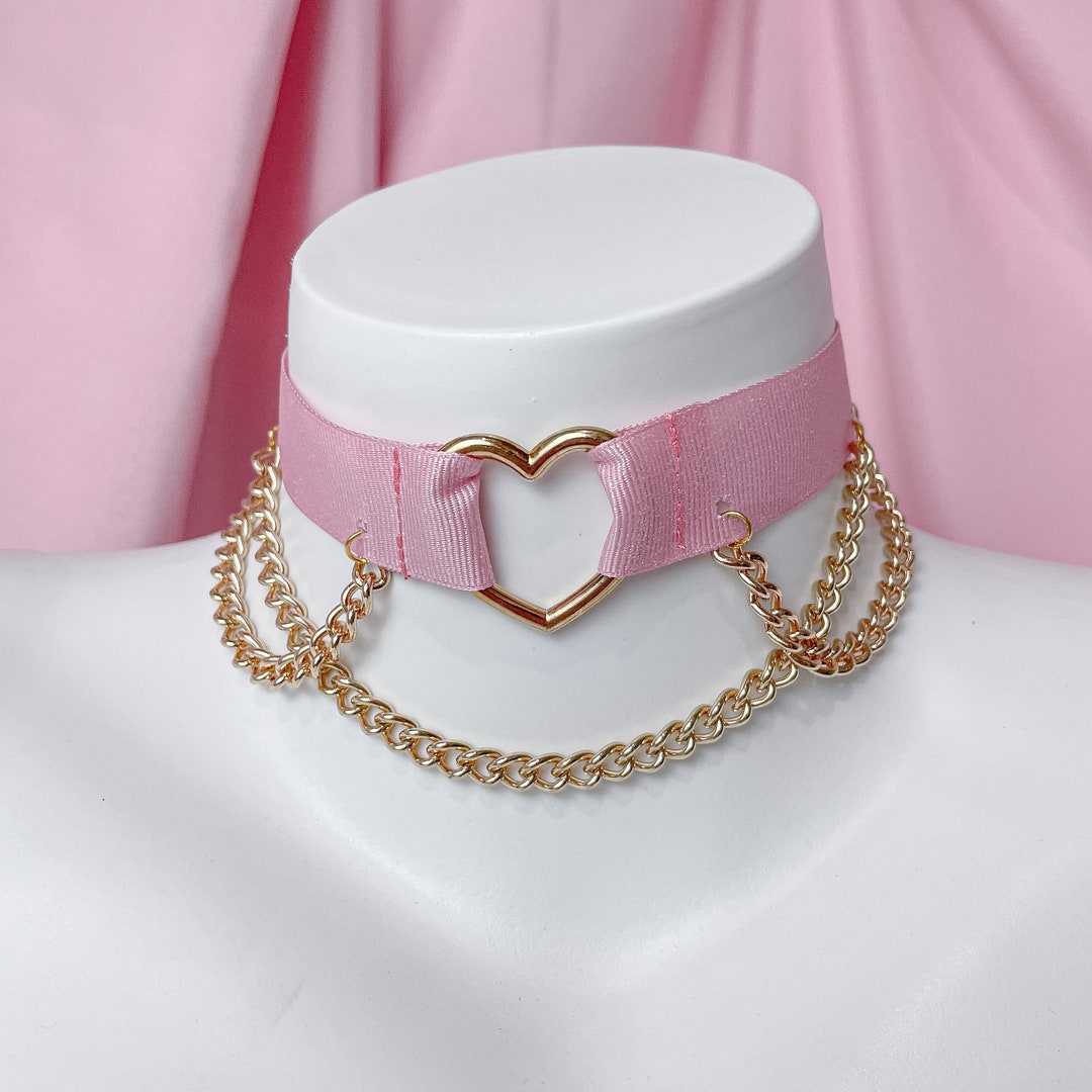 1 Inch Pink and Gold Heart Choker / Cute Choker / Kawaii Choker / Cute ...