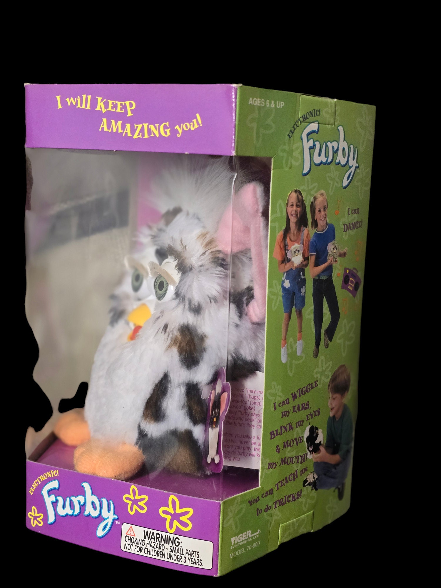 Vintage 1998 Furby Model 70-800 New in Box Black & Brown on White White ...