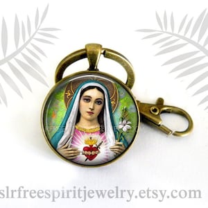 Blessed Mary Keychain,, Sacred Heart of Mary Pendant, Catholic Jewelry ...