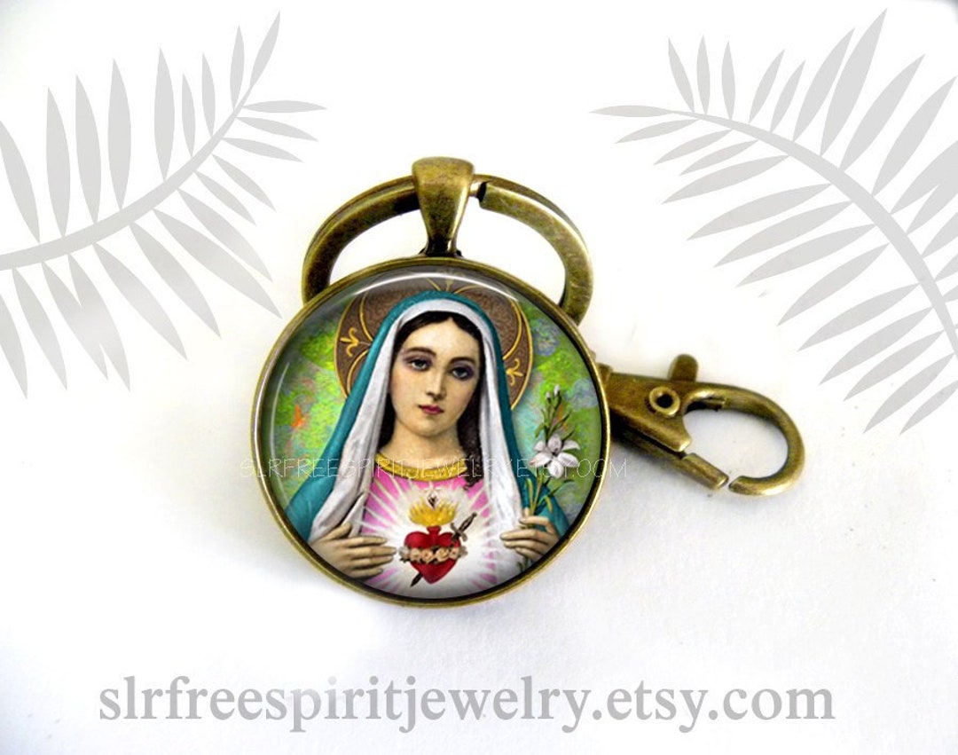 Blessed Mary Keychain,, Sacred Heart of Mary Pendant, Catholic Jewelry ...