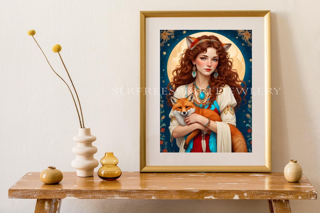 Fox Girl Print, Spirit Animals, Girl Holding Fox, Home Decor, Boho ...