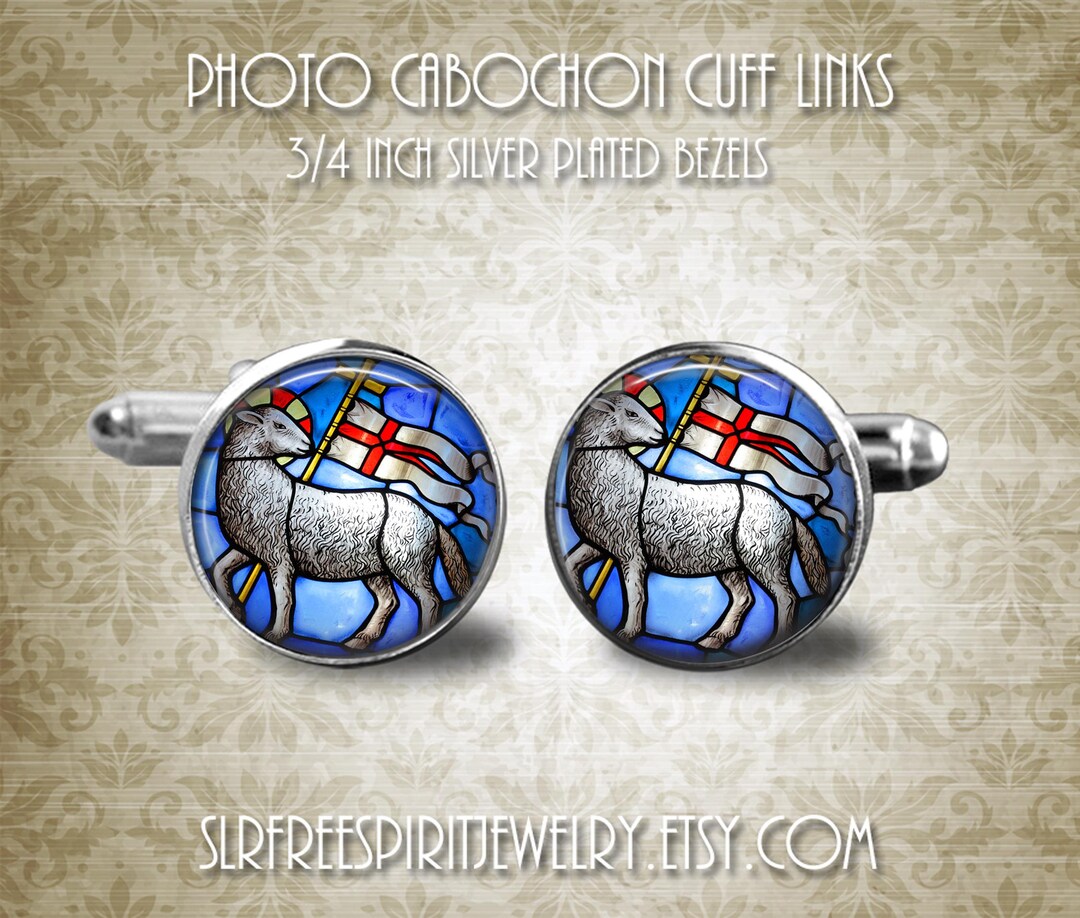 Religious Cuff Links Sacred Heart of Jesus, Lamb of God, Photo Glass ...