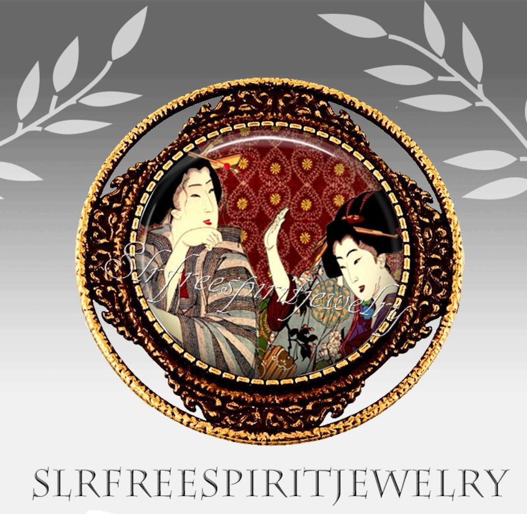 Oriental Design Brooch, Geisha Women Circle Pin,, Ethnic Clothing ...