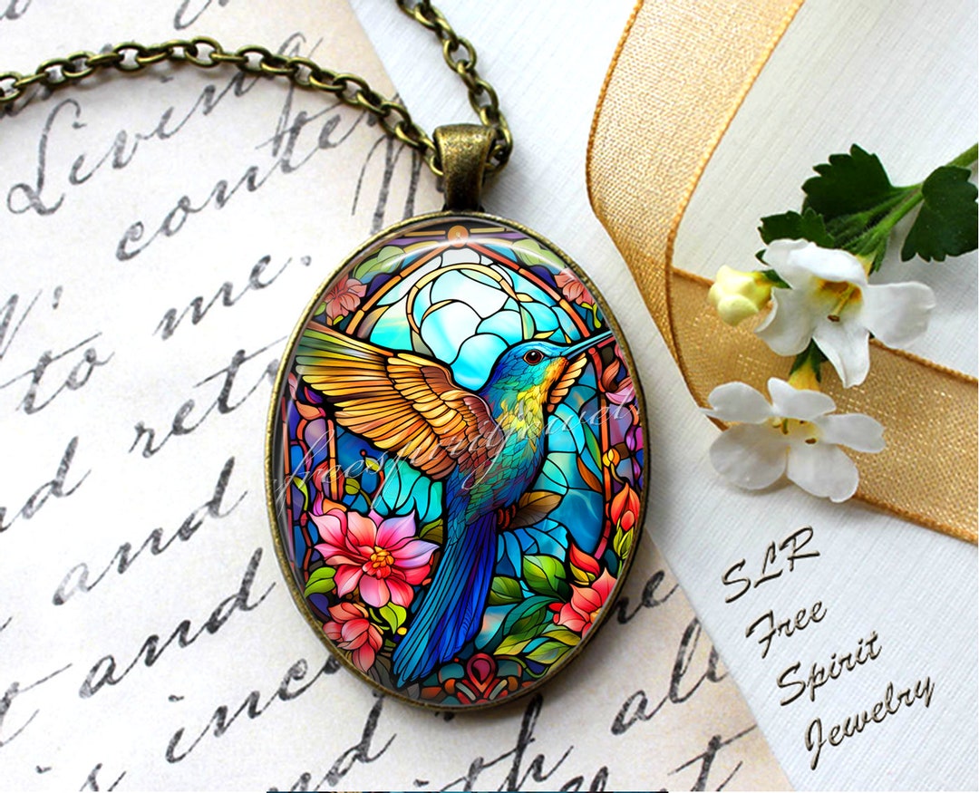 Hummingbird Necklace, Circle Pendant, Colorful Bird Necklace, Photo ...