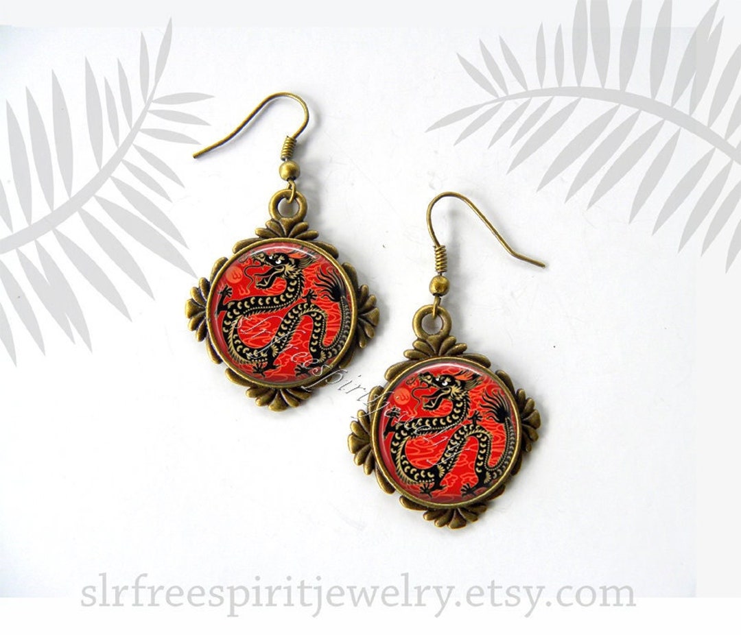 Dragon Jewelry Red Dragon, Fantasy, Chinese Dragon Earrings ...