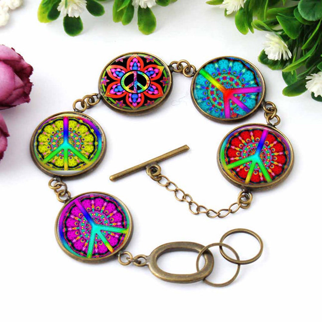 Peace Bracelet, Bohemian Accessory, Colorful Peace Signs, Hippie ...