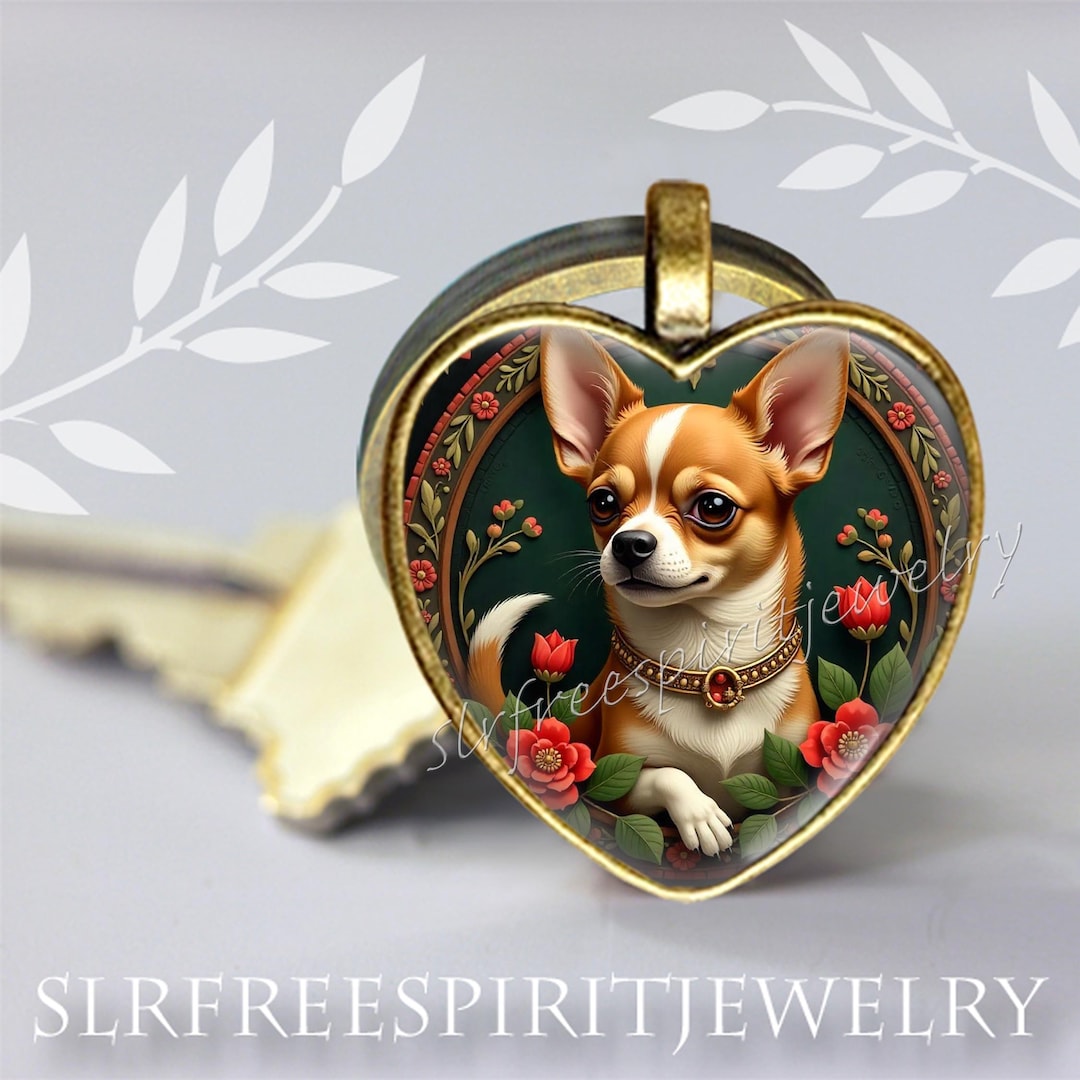 Adorable Chihuahua Key Chain, Mexican Dog, Circle or Heart Pendant ...