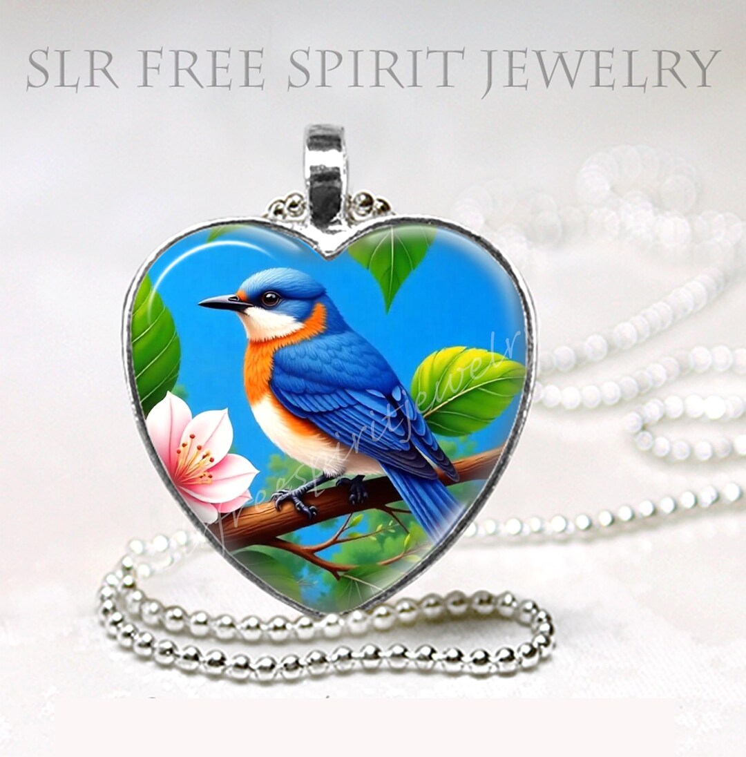 Bluebird Necklace, Silver Plated, Spring Accessory, Heart Pendant ...