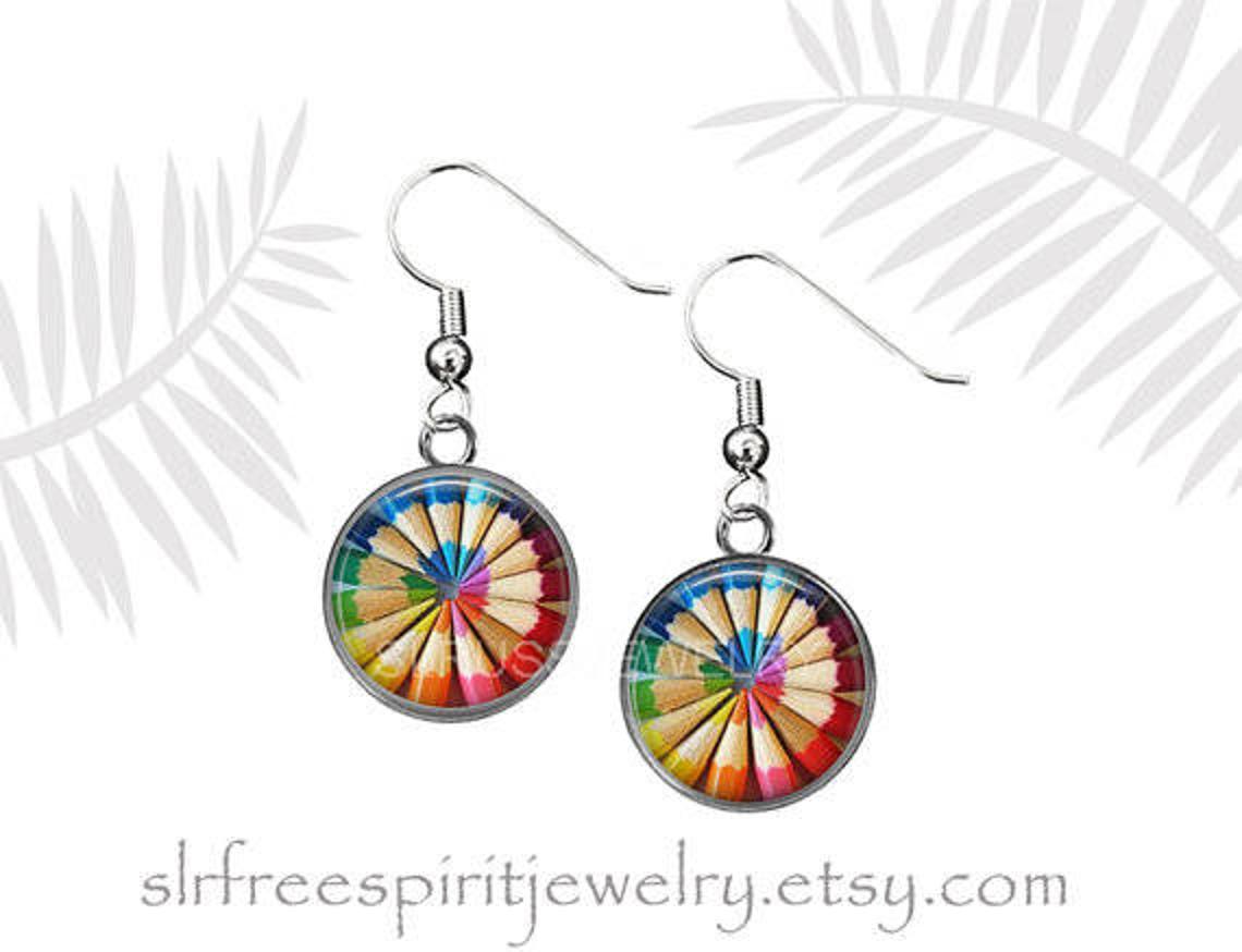 Color Pencil Earrings, Rainbow Colors, Color Pencil Necklace, Earring ...