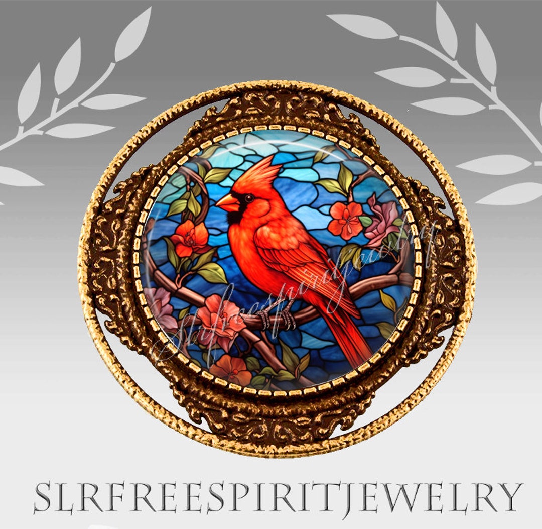 Red Cardinal Brooch or Circle Bird Pendant Necklace, Red Birds, Photo ...