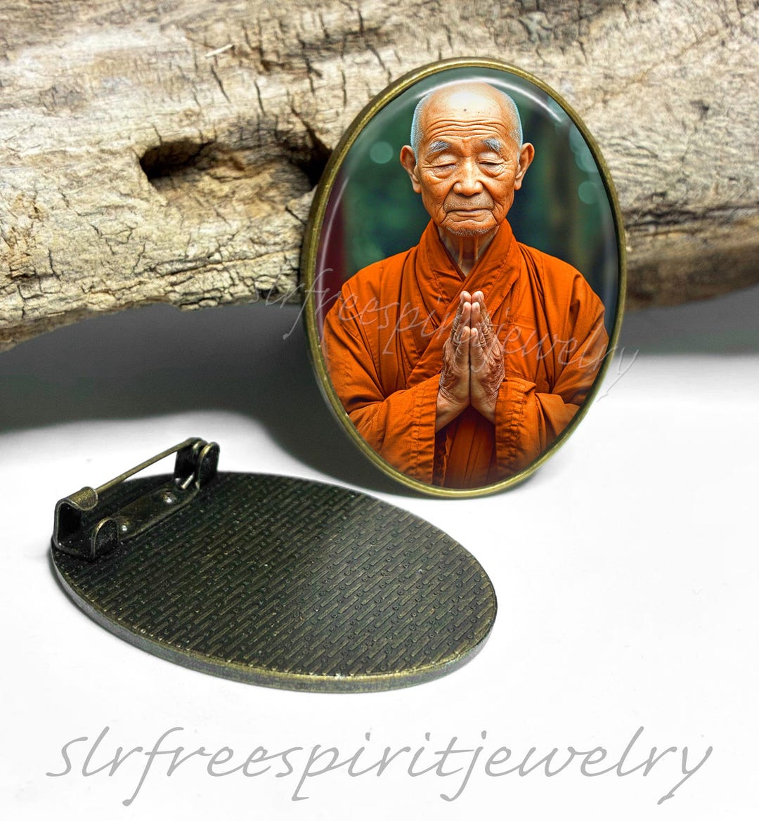 Praying Monk Large Oval Brooch Photo Cabochon Jewelry by Sandra L ...