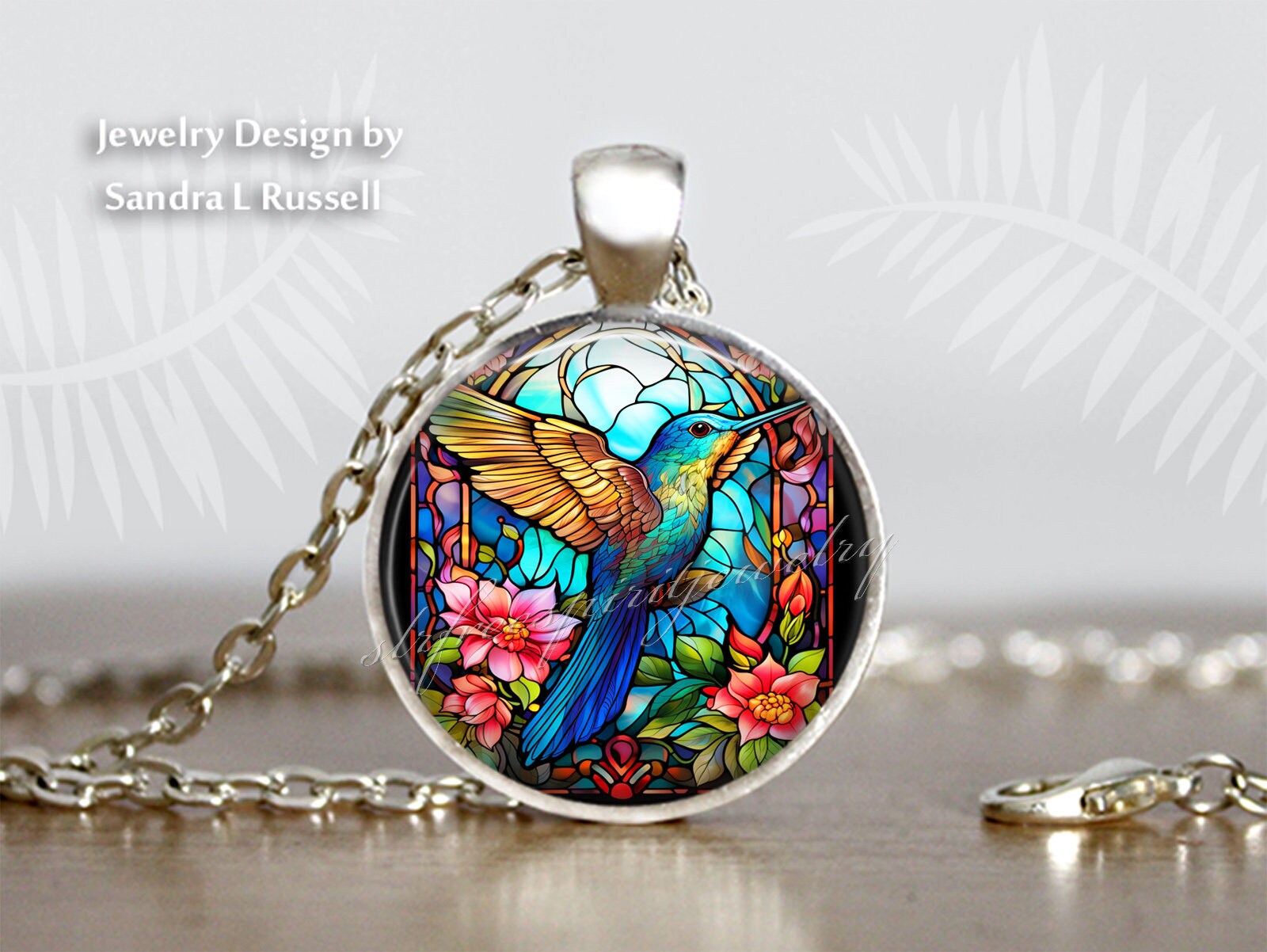 Hummingbird Necklace, Circle Pendant, Colorful Bird Necklace, Photo ...