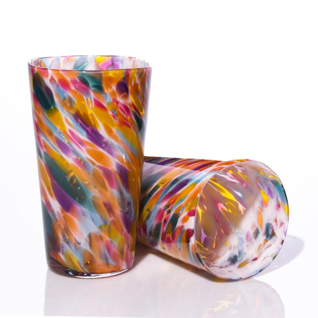 Pint Glass - Rainbow Mix - Handblown Glassware- Handblown Drinking ...
