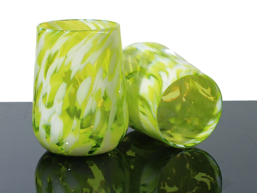 Stemless Wine Glass- Lime Green Mix - Handblown Glassware - Barware ...