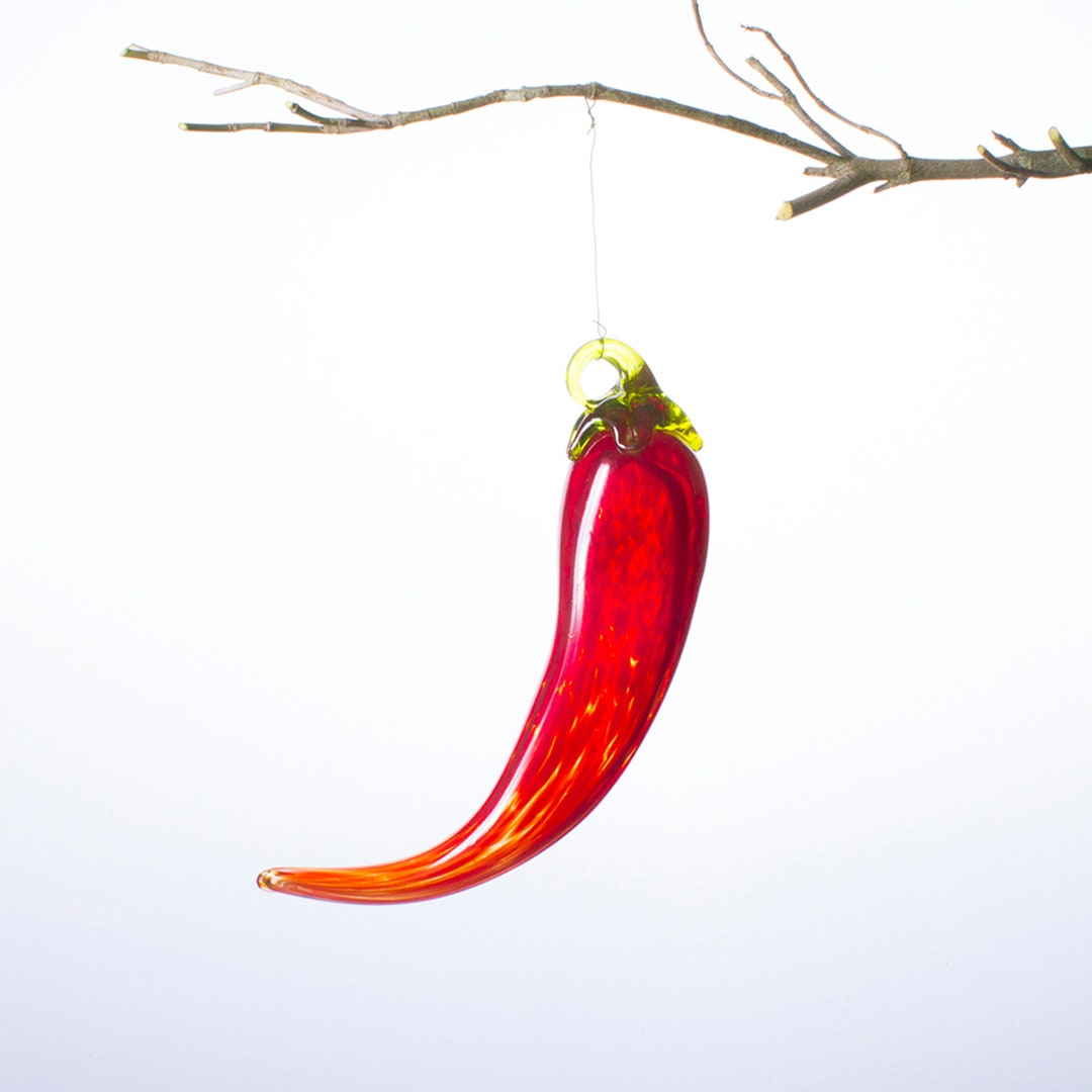 Hand Blown Glass Chili Pepper, Red Pepper Sculpture, Kitchen Decor ...