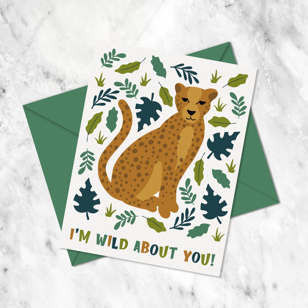 Cheetah "i'm Wild About You" Printable Valentine Card Instant Download ...