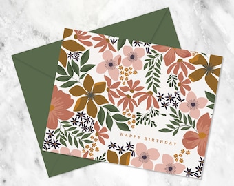 Mod Floral Printable Birthday Card Instant Download - Etsy