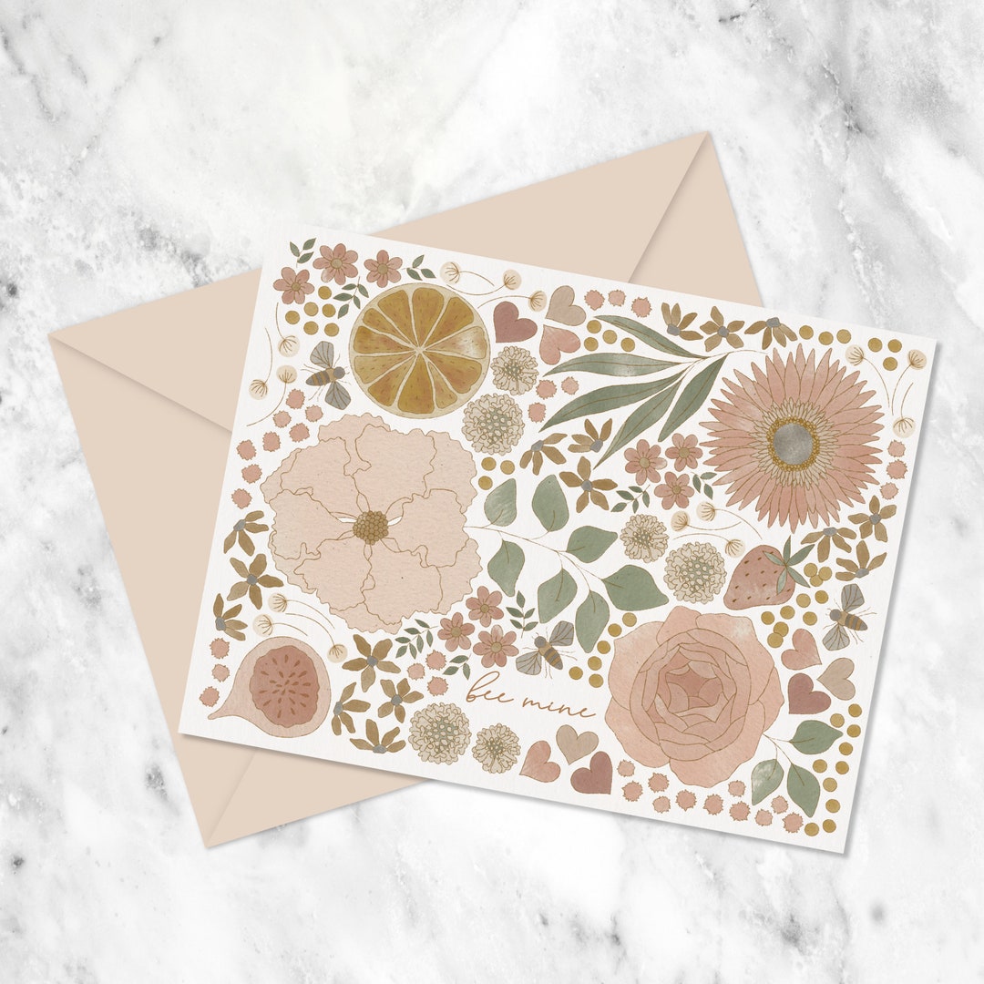 Watercolor Floral "bee Mine" Printable Valentine Card Instant Download ...