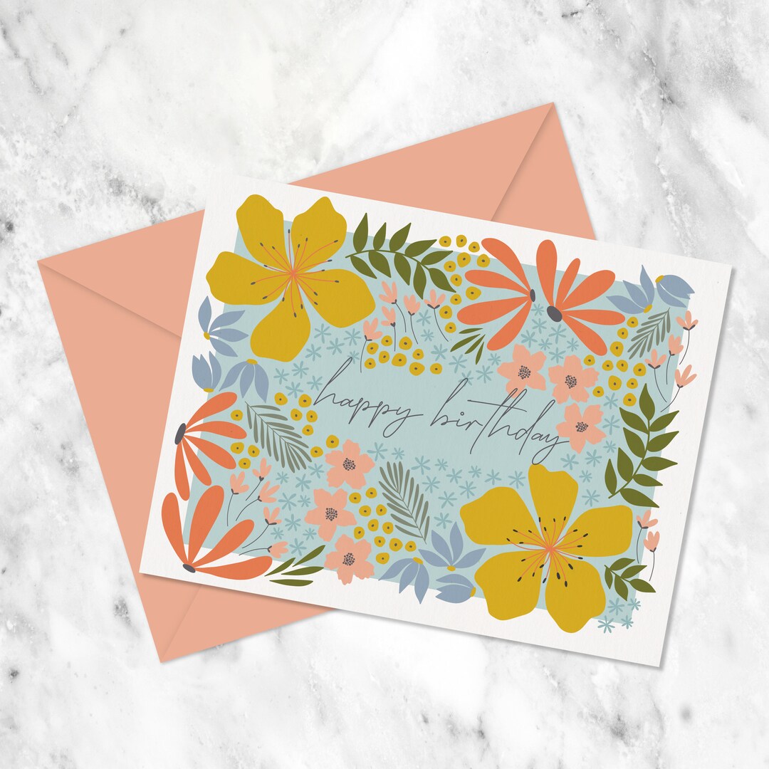 Mod Floral Printable Birthday Card Instant Download - Etsy