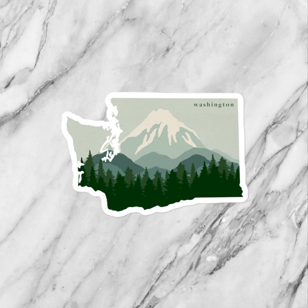 Washington State Mountains and Trees Vinyl Sticker - Etsy