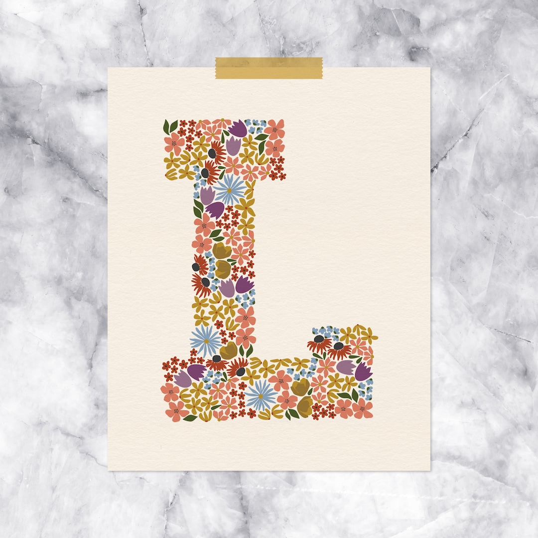 Floral Monogram Initial Floral Letter Print - Etsy